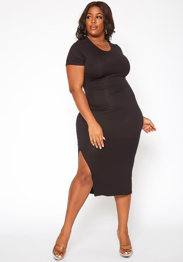 Plus Size Women's Open Back Bodycon Midi Dress | Shop at Konus